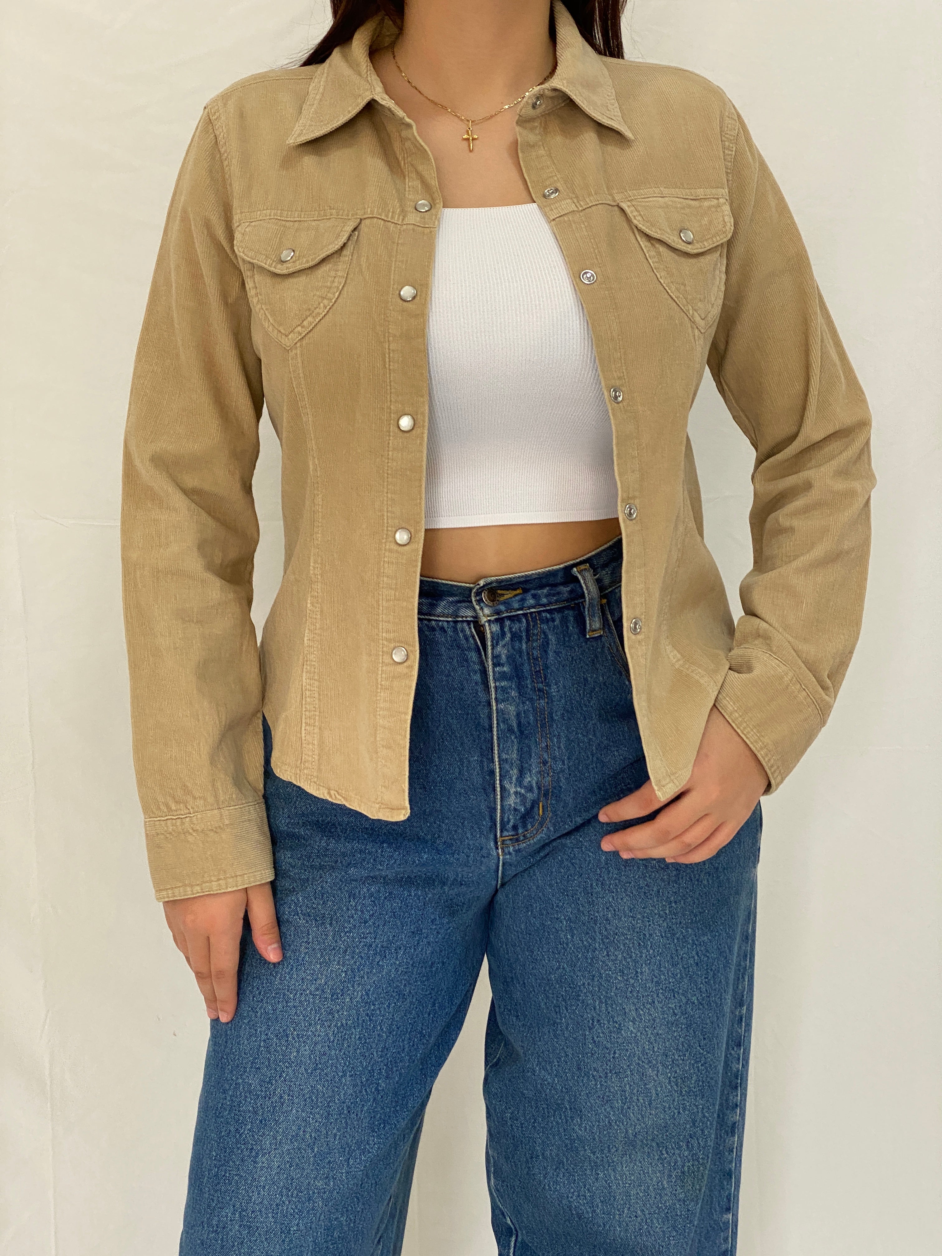 Vintage Y2K Periscope Tan Corduroy Western Full Sleeve Shirt - M ...